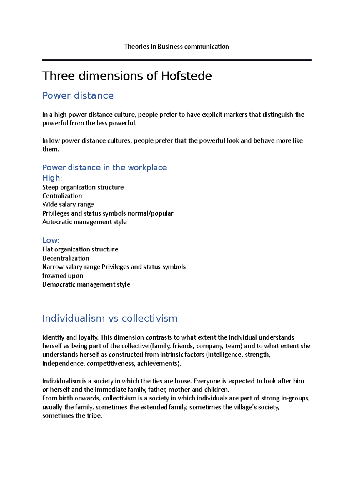 Theories in Business communication - In low power distance cultures ...