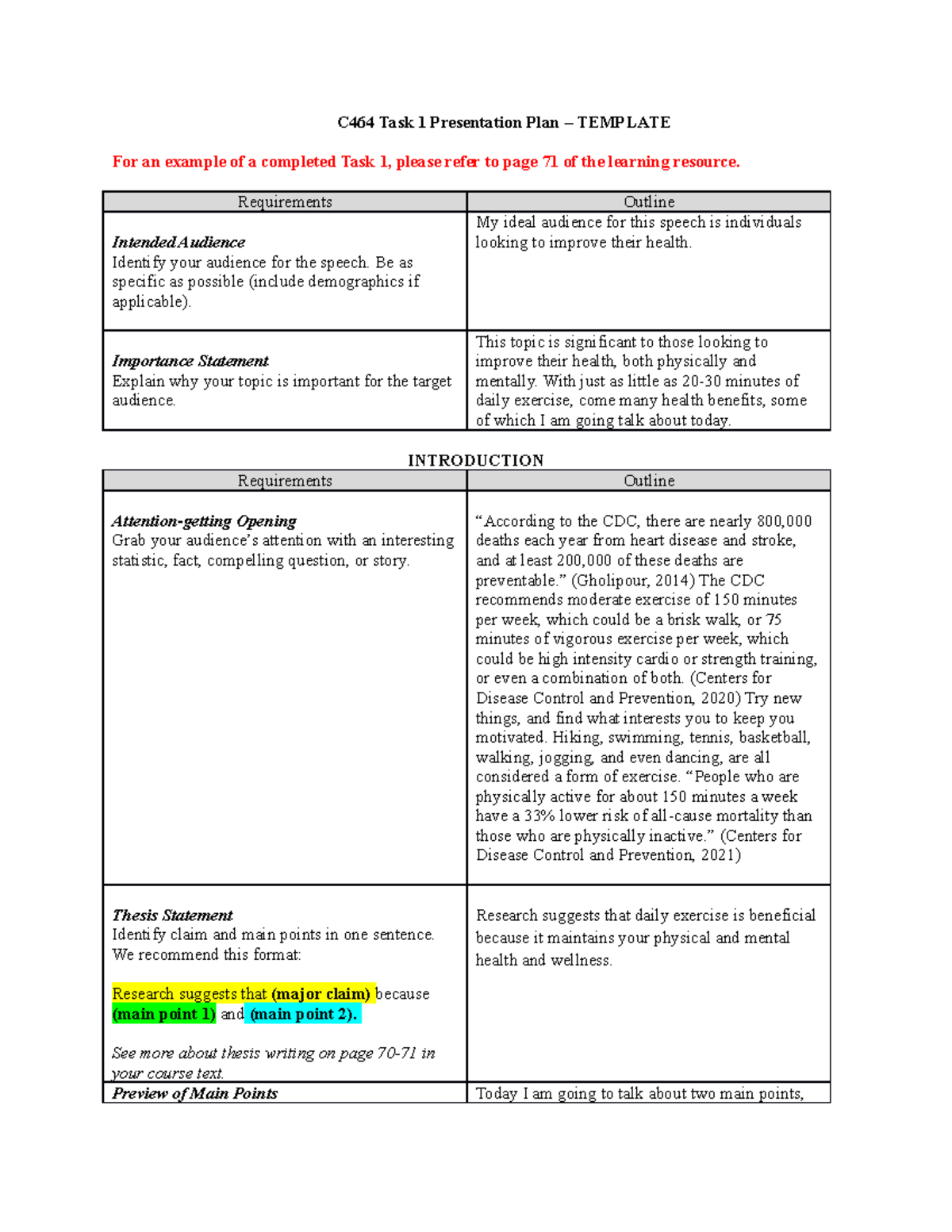 C464 Task 1 Final AH - c464 task 1 - C464 Task 1 Presentation Plan – TEMPLATE For an example of ...