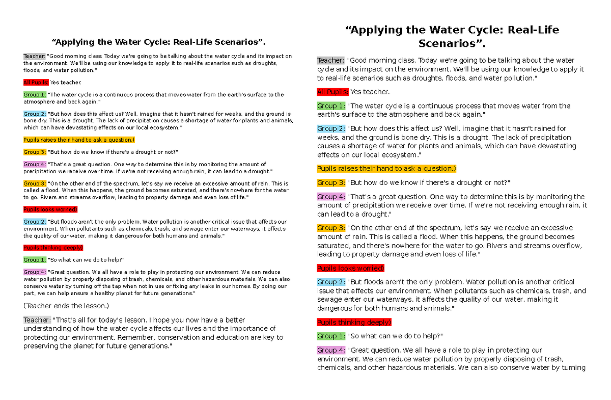 Script - “Applying the Water Cycle: Real-Life Scenarios”. Teacher ...