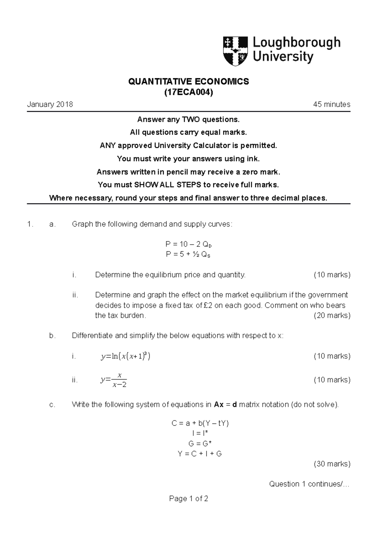 Exam January 2018, questions - QUANTITATIVE ECONOMICS (17ECA004 ...