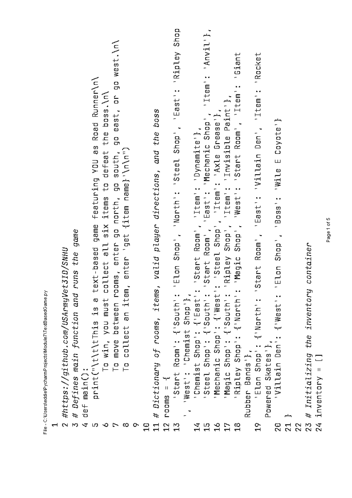 IT 140 Module 7 Project Text Based Game - Page 1 of 5 1 #github ...