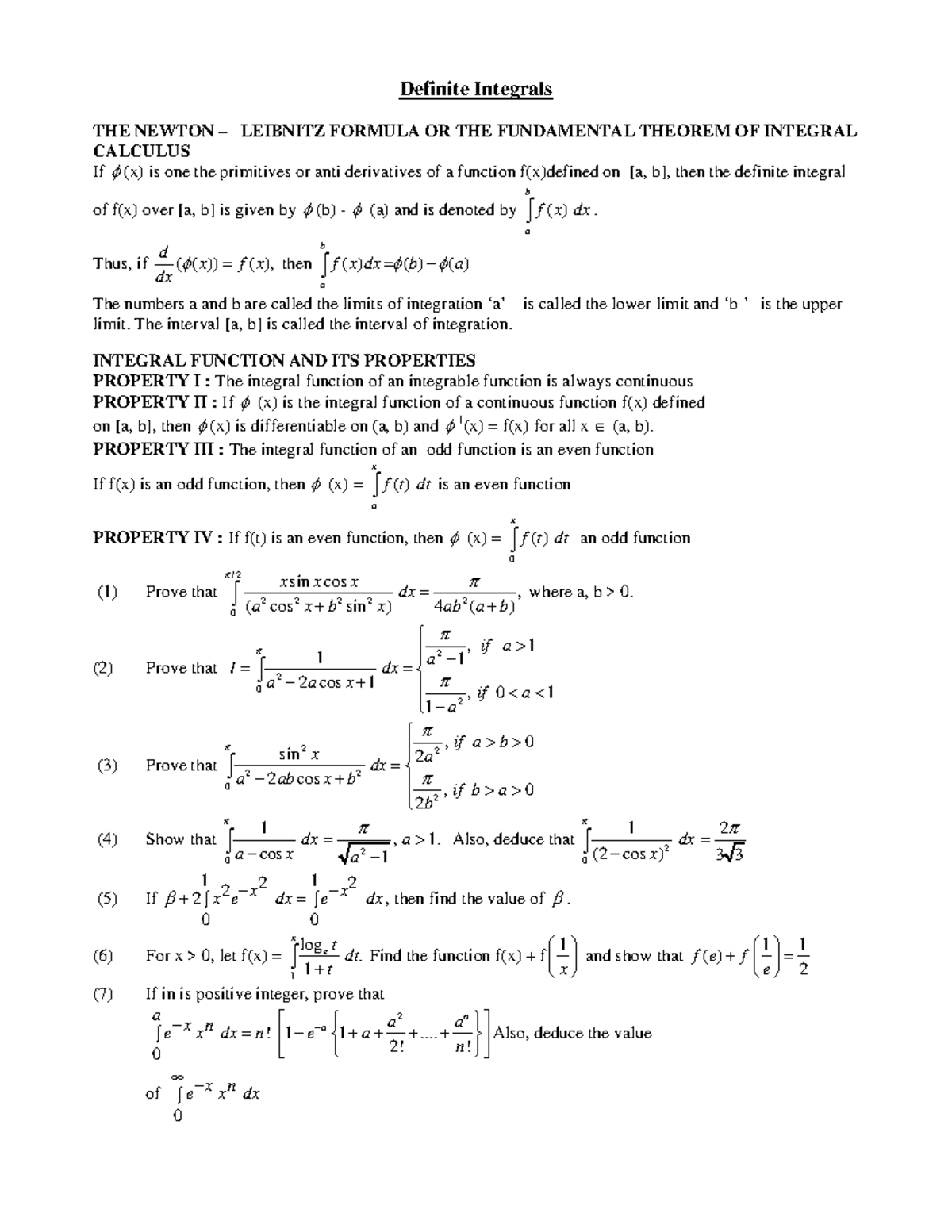 Definite Indefinite Integrals - Definite Integrals THE NEWTON ...