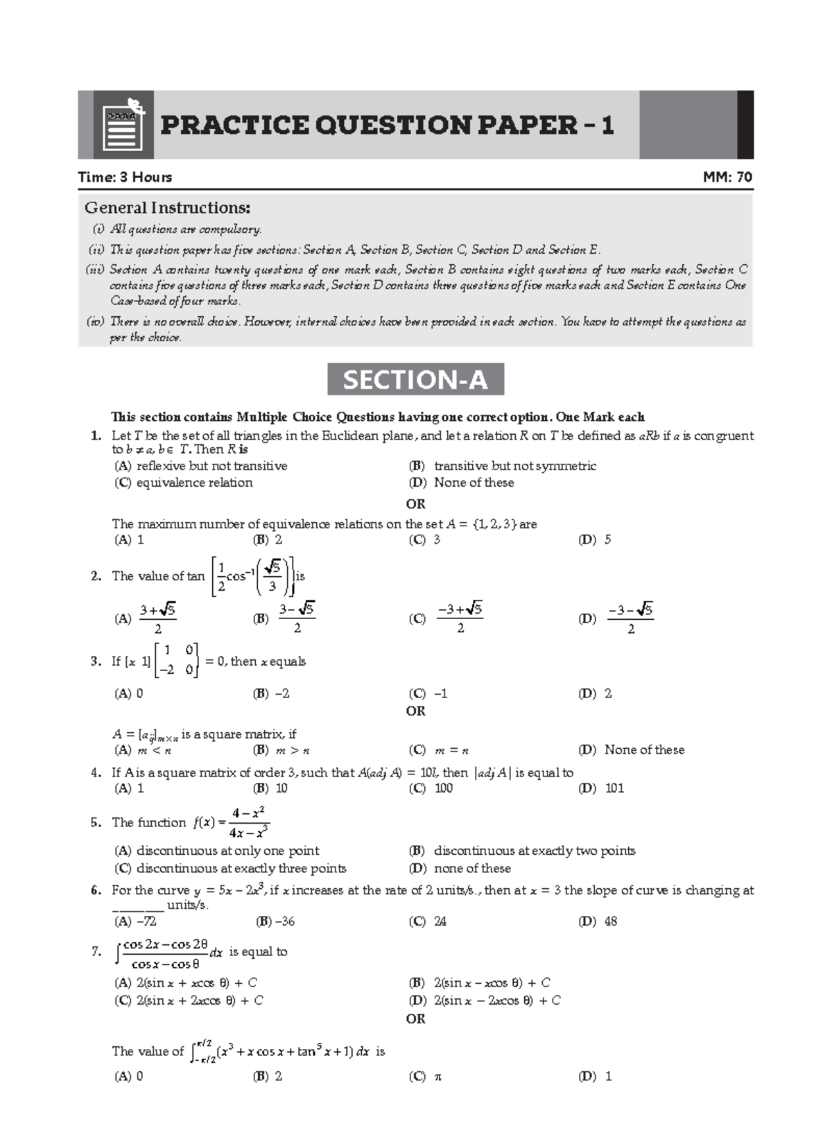 Practise Question Paper - 1 - PRACTICE QUESTION PAPER - 1 Time: 3 Hours ...