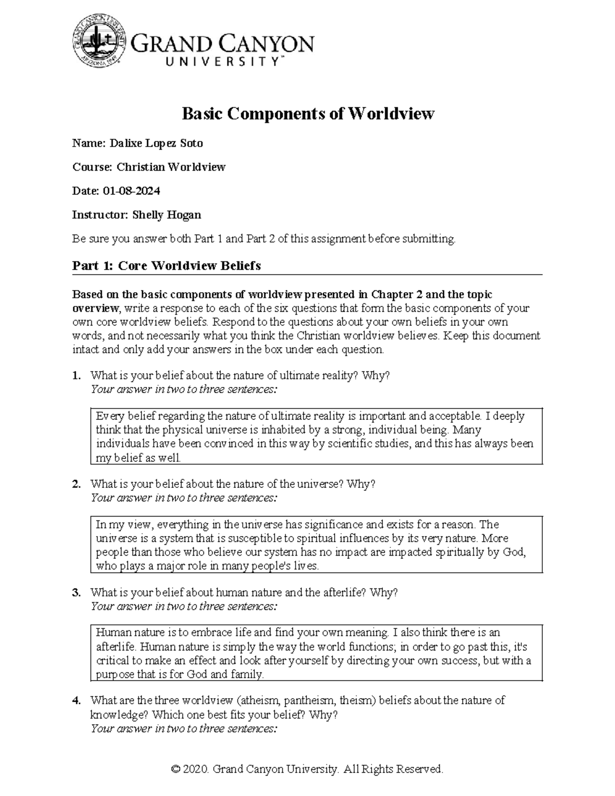 Basic Components Of Worldview - Basic Components of Worldview Name ...