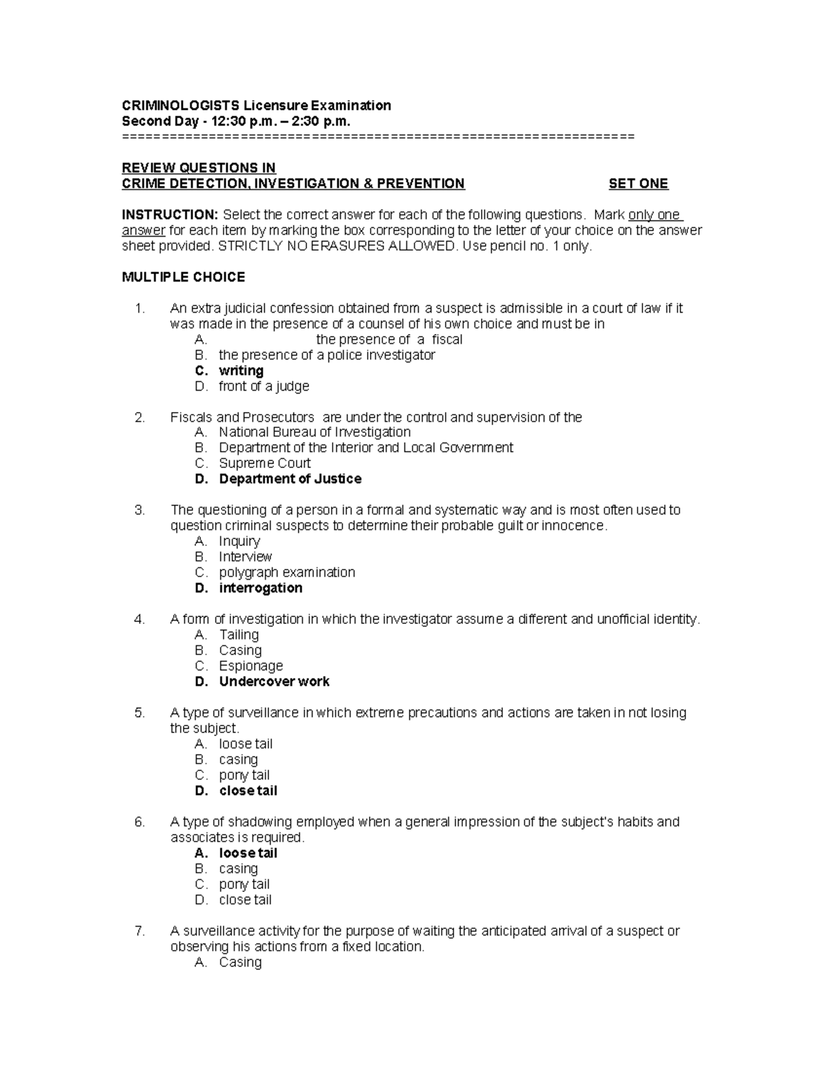 CDI 1-2 - q3rt4w5ye6r - CRIMINOLOGISTS Licensure Examination Second Day ...