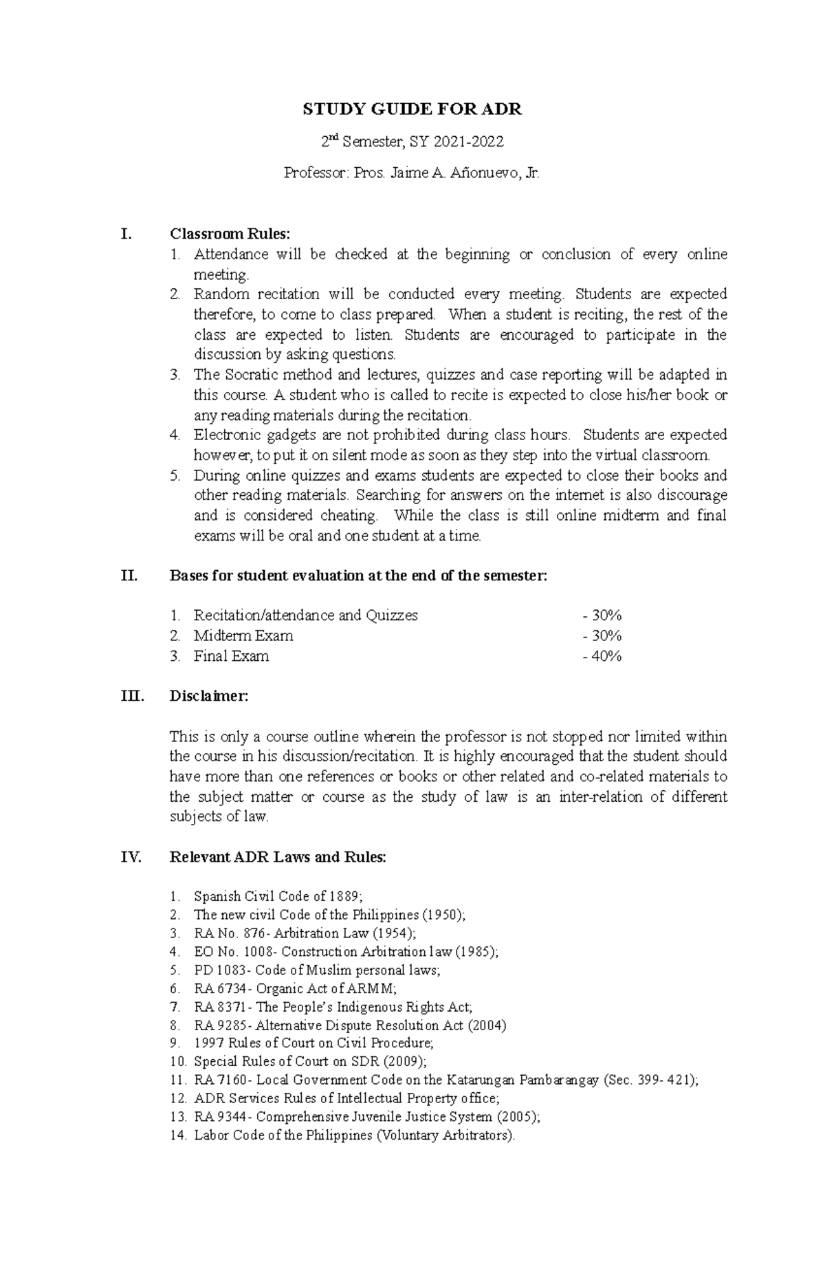Study Guide and Cases for ADR - STUDY GUIDE FOR ADR 2 nd Semester, SY ...