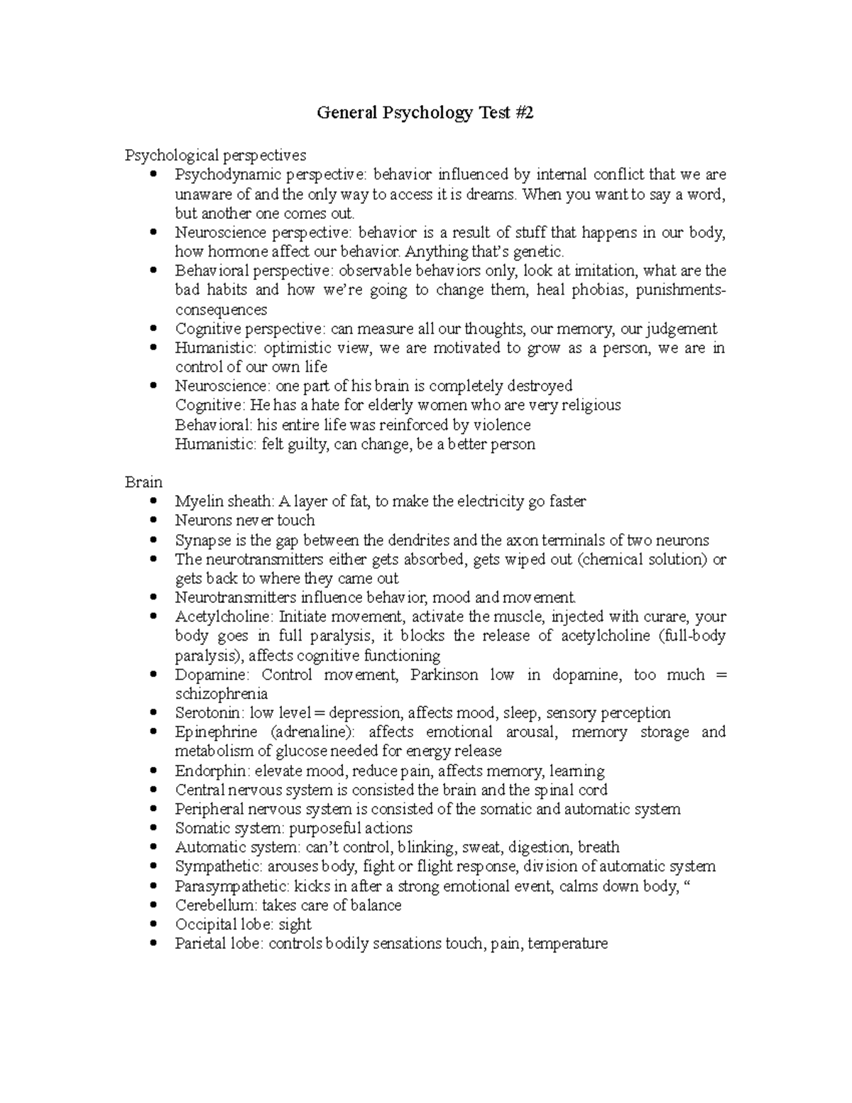 General Psychology Test#2 - General Psychology Test Psychological ...