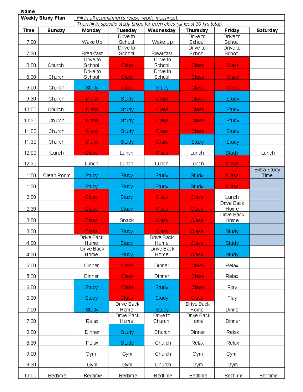 Weekly Planner-1 - Name: Weekly Study Plan Fill in all commitments ...