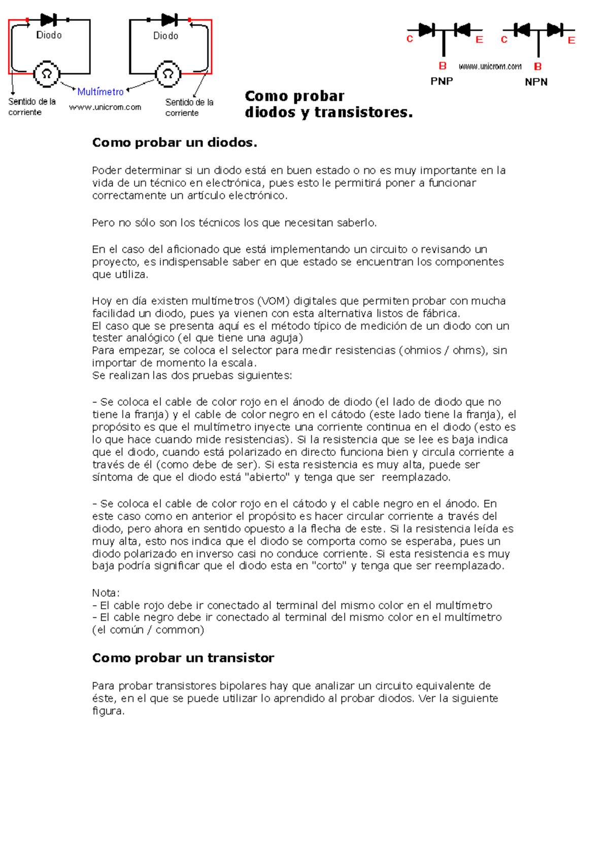 Como probar diodos y transistores - Como probar un diodos. Poder ...