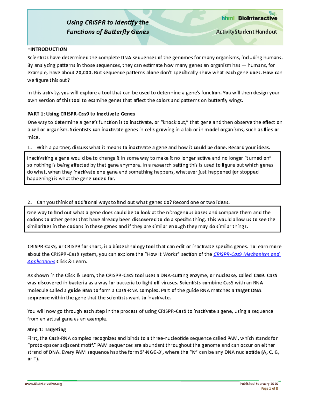 Crispr Activity- Using Crispr to Identify the Function of Butterfly ...