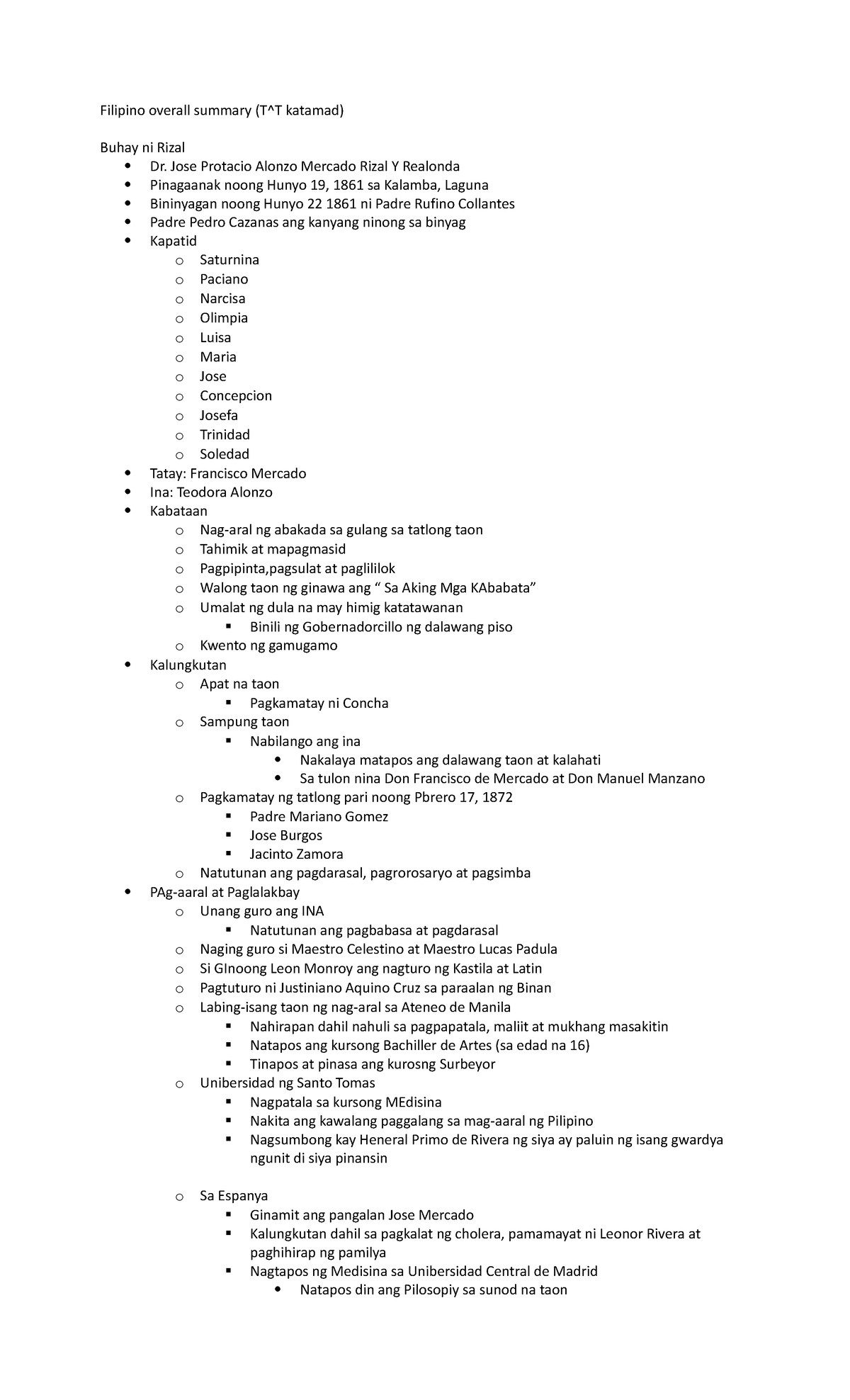 Filipino-overall-summary - Filipino overall summary (T^T katamad) Buhay ...