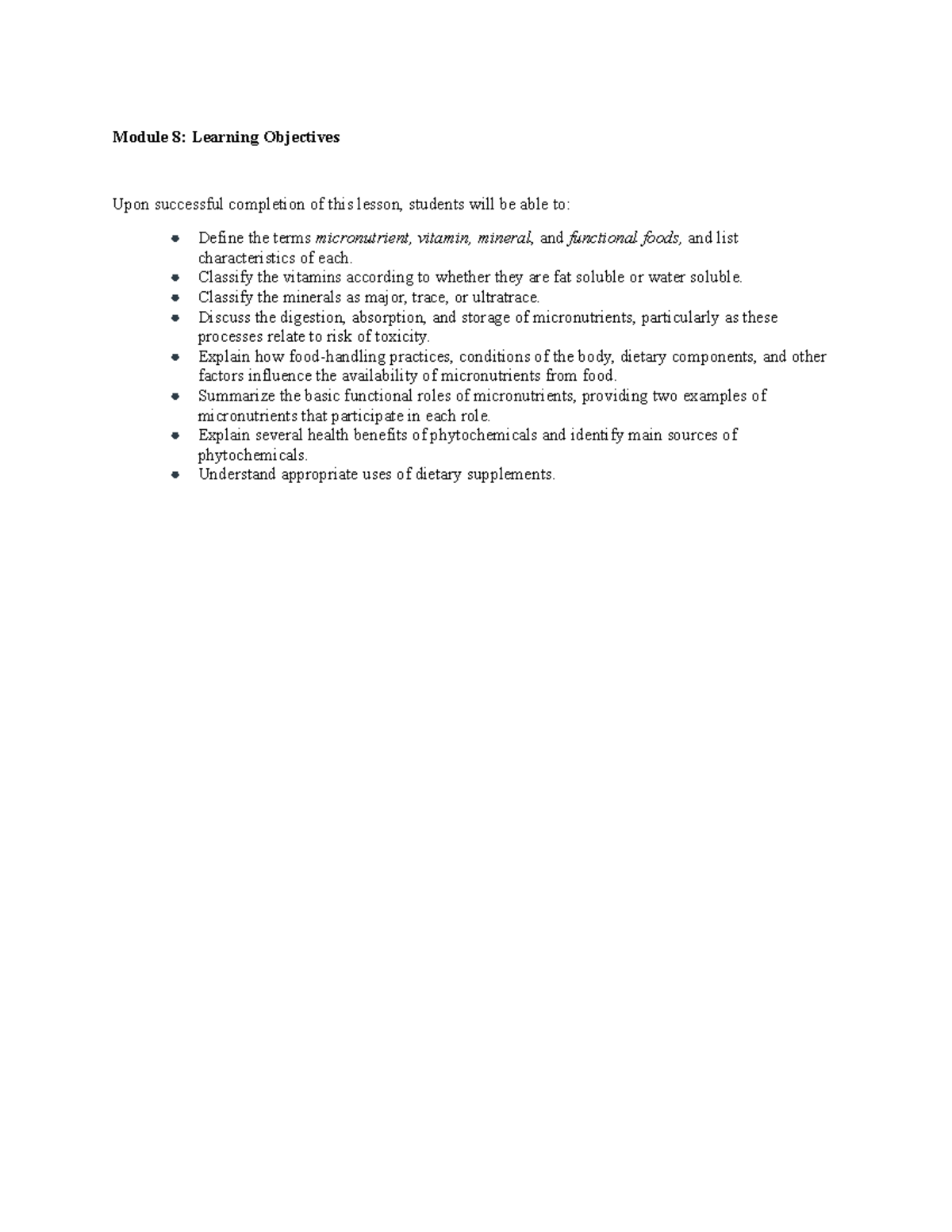 Module 8 Learning Objectives - Module 8: Learning Objectives Upon ...