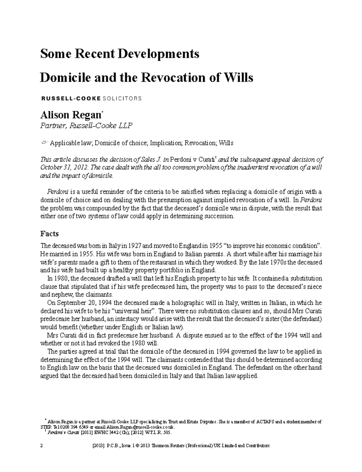 Revocation OF A WILL - Domicile and the Revocation of Wills Alison ...