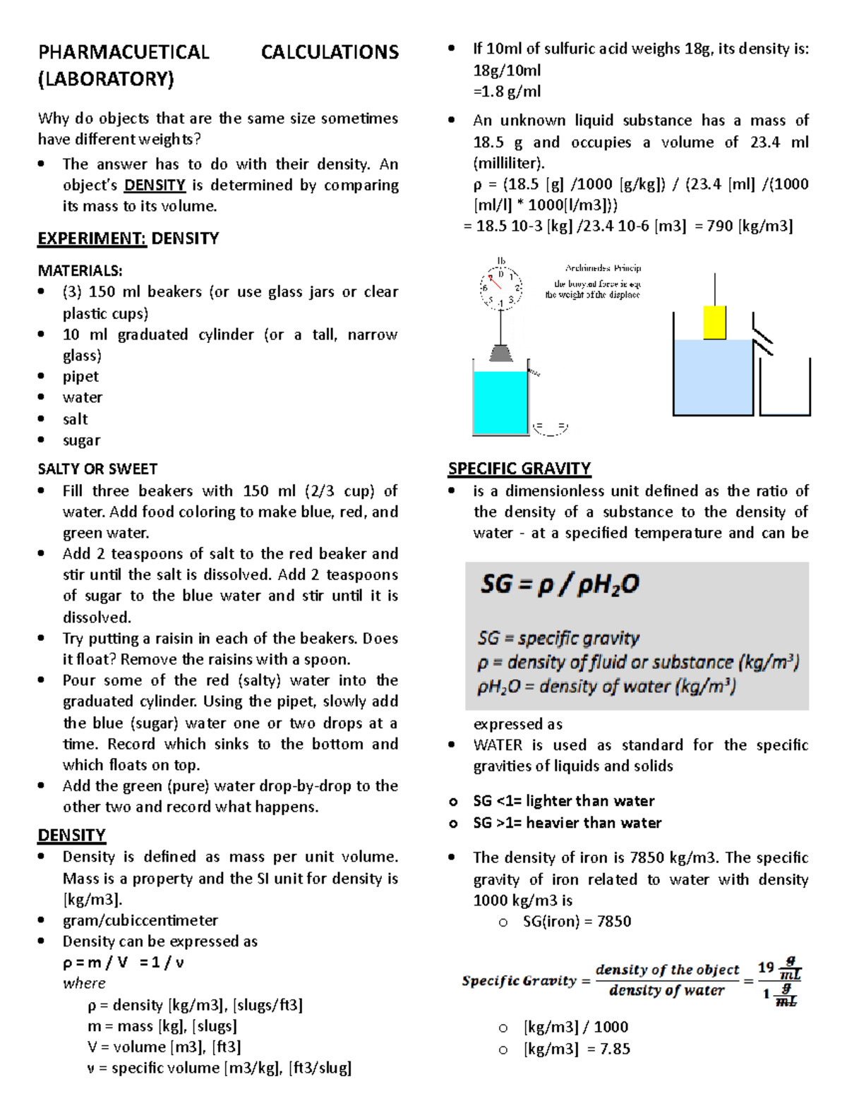 PHAR CAL 1 - This contains notes and summaries from my professor's ...