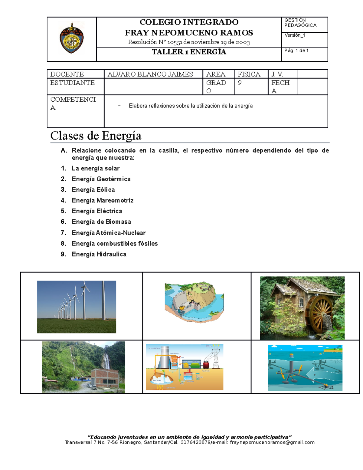 Fisica 9 Taller 1 Energia - COLEGIO INTEGRADO FRAY NEPOMUCENO RAMOS ...