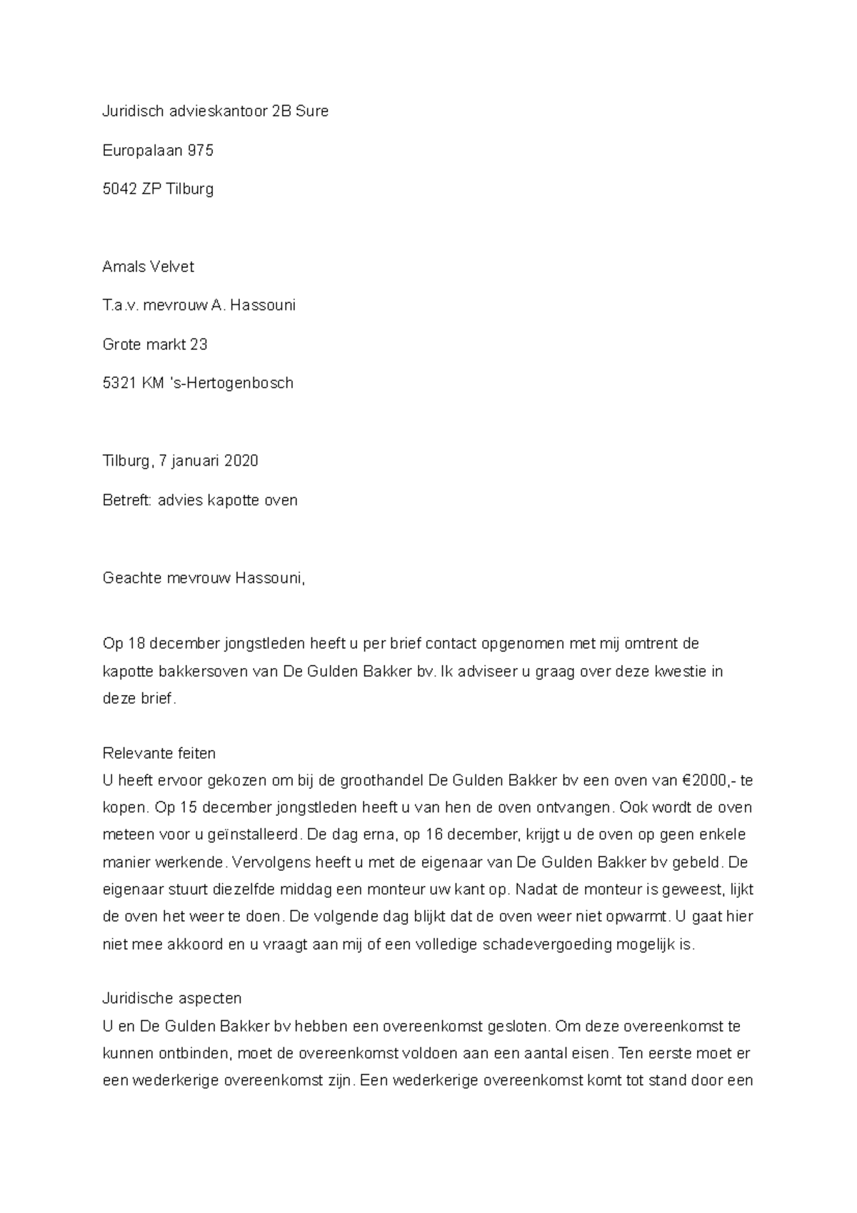 Juridische adviesbrieven voorbeelden - Juridisch advieskantoor 2B Sure ...