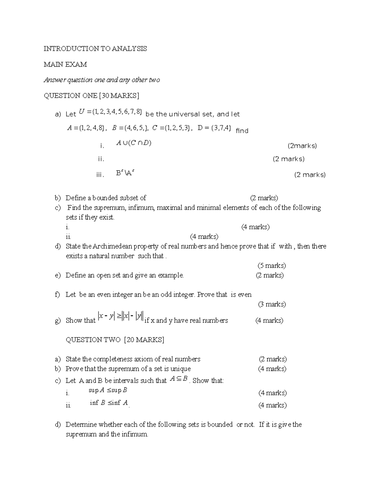 EXAM 5 - Introduction to Real Analysis practice questions ...