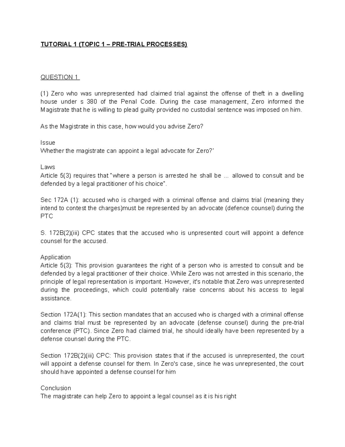 Tutorial 1 ( Topic 1 – PRE- Trial Processes) - TUTORIAL 1 (TOPIC 1 ...