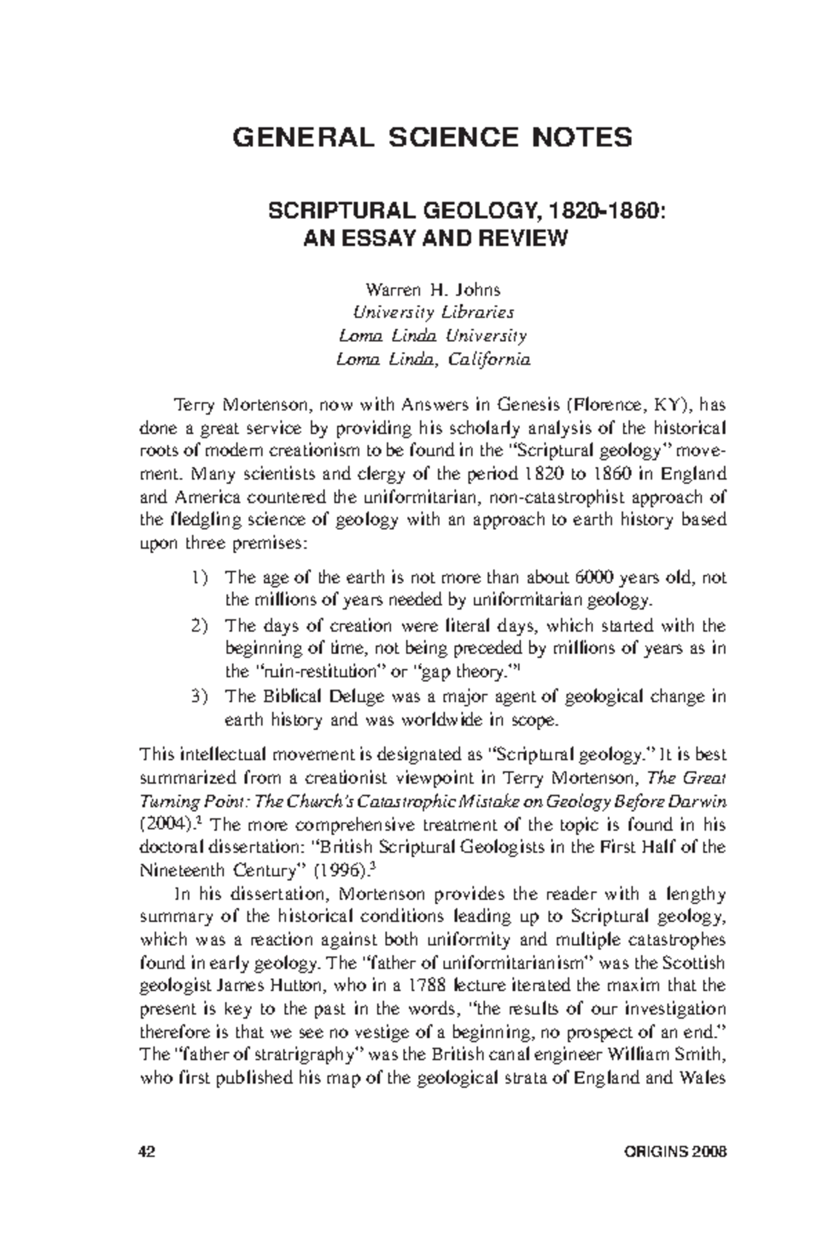 Scriptural Geology 1820 1860 An Essay - 42 ORIGINS 2008 GENERAL SCIENCE ...