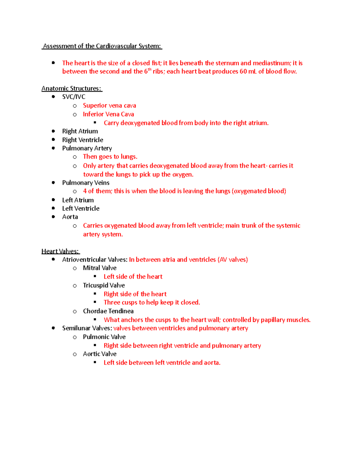 Assessment of the Cardiovascular System Part 1 and 2 Lecture Notes ...