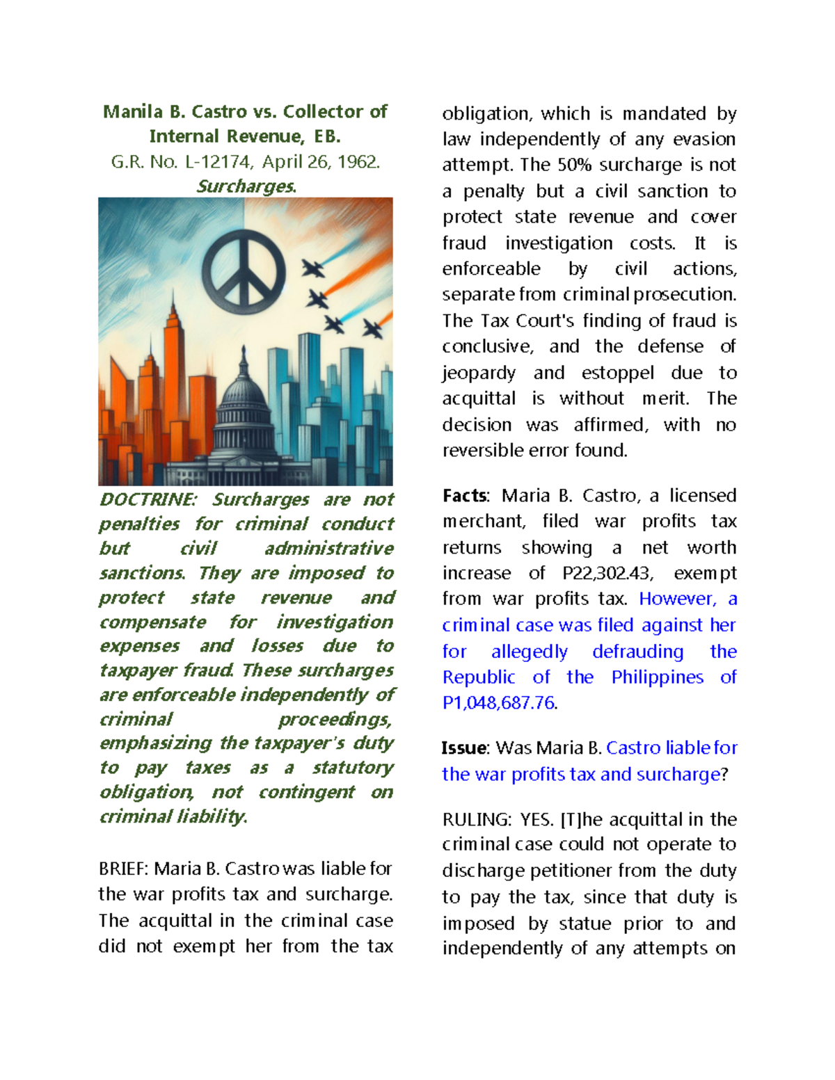 Castro vs. cir, 1962 surcharges - Manila B. Castro vs. Collector of ...