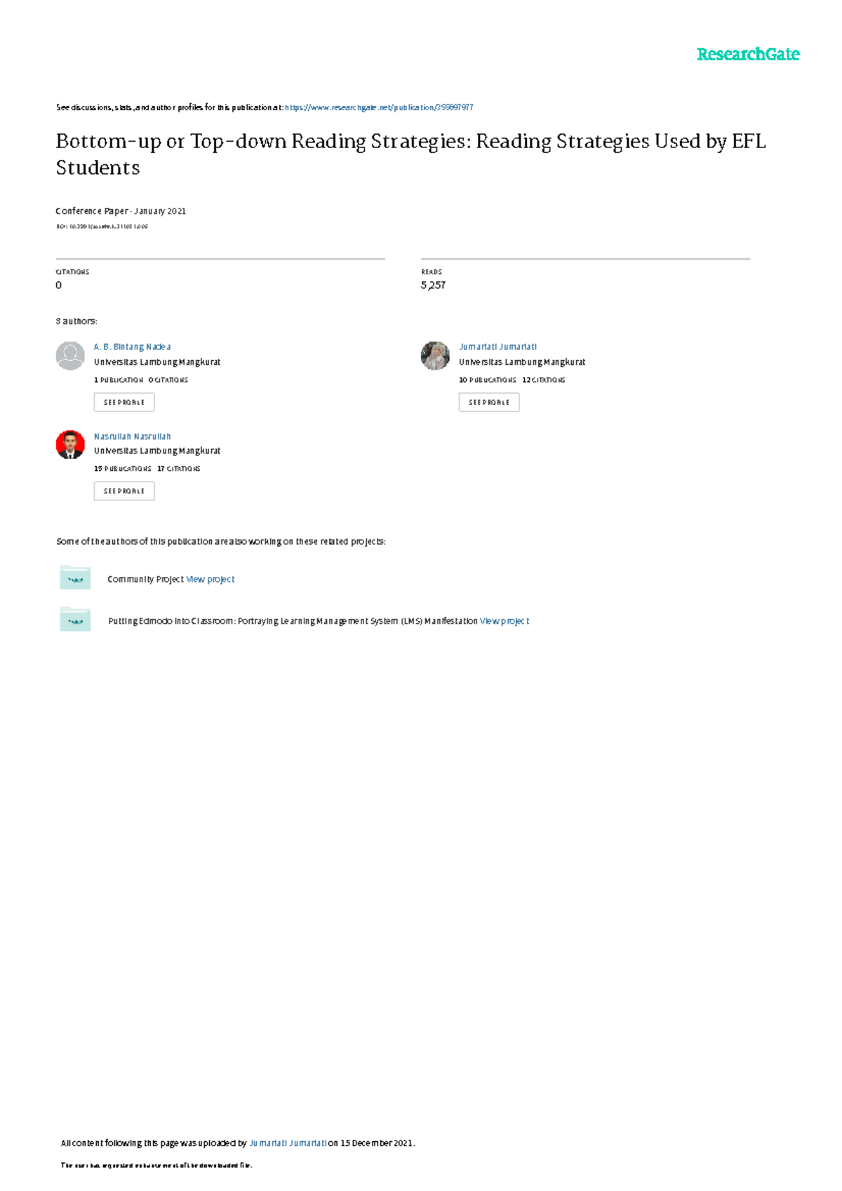 Bottom Up Top-down Strategies Proceedings Icella 2021 - See discussions ...