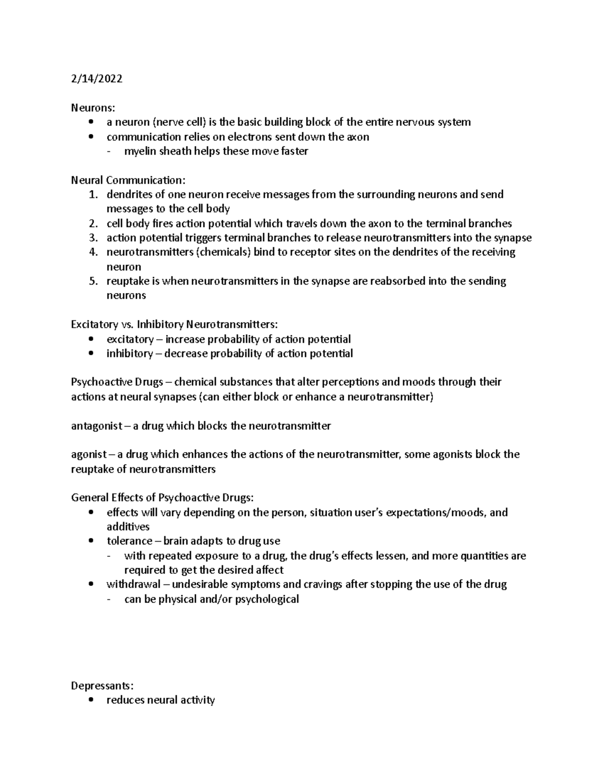 Drugs - 2/14/ Neurons: a neuron (nerve cell) is the basic building ...