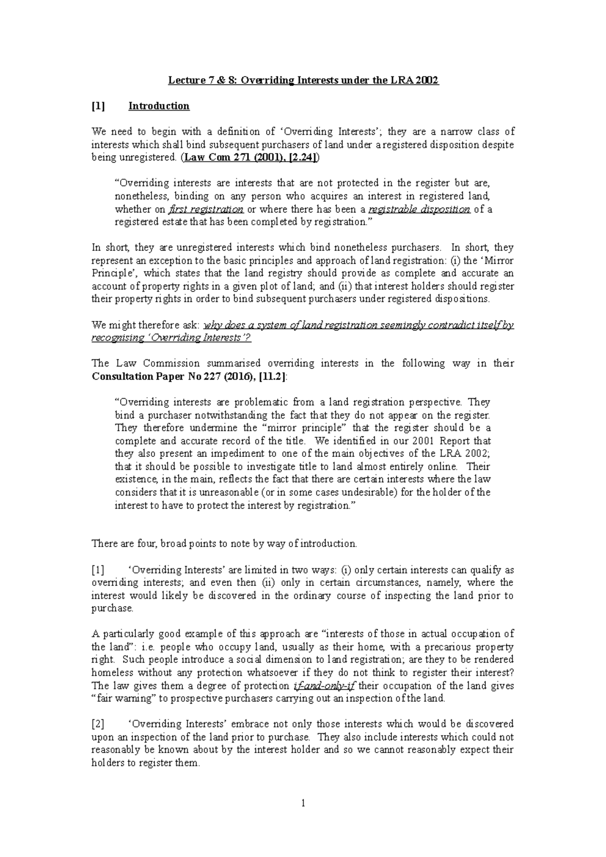 Lecture 7 8 - Overriding Interests - Lecture 7 & 8: Overriding ...