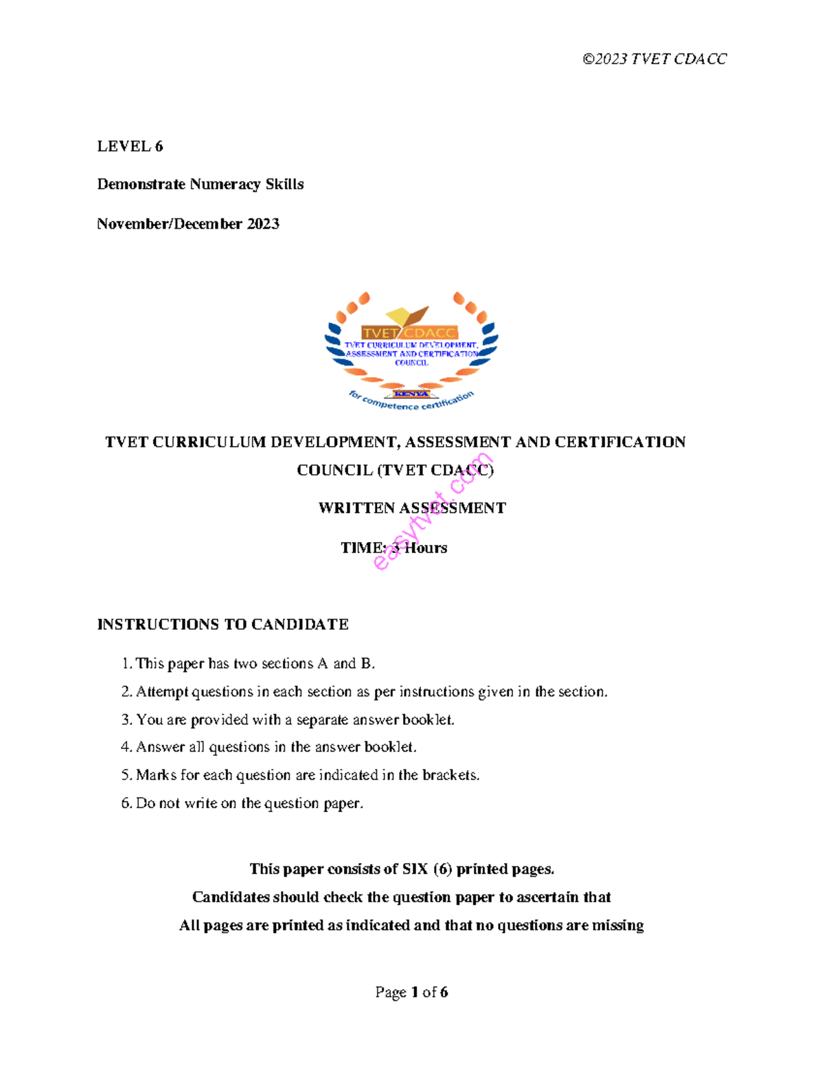 Level 6 Cdacc - notes - LEVEL 6 Demonstrate Numeracy Skills November ...