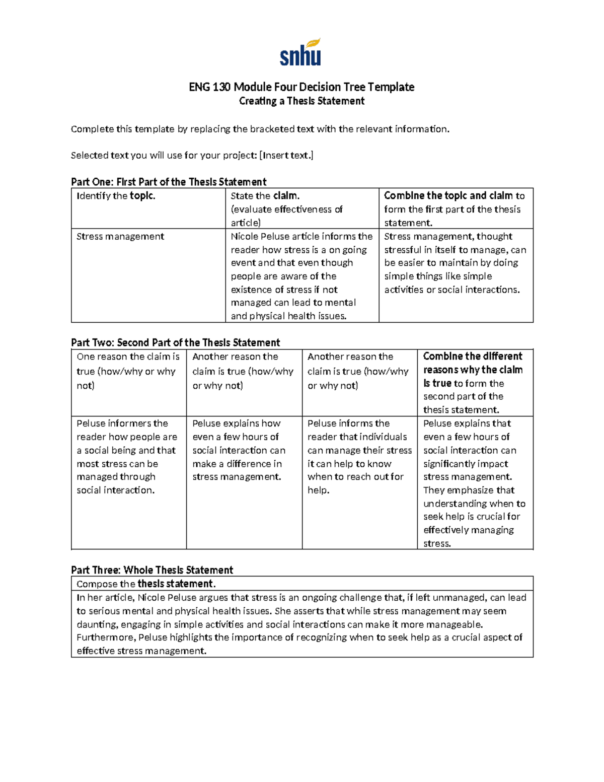 ENG 130 Module Four Decision Tree - Selected text you will use for your ...