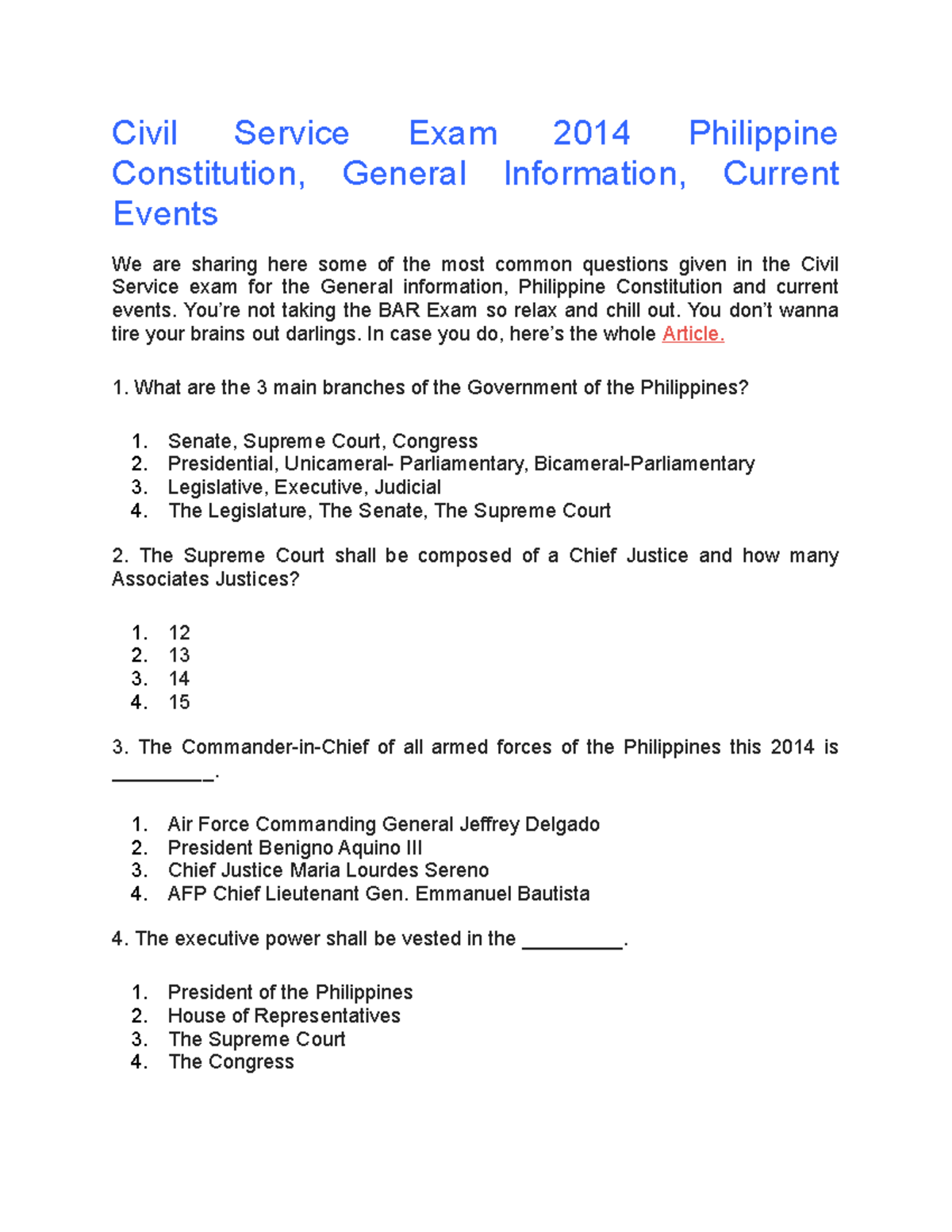 Philippine-Constitution-2014 - Civil Service Exam 2014 Philippine ...