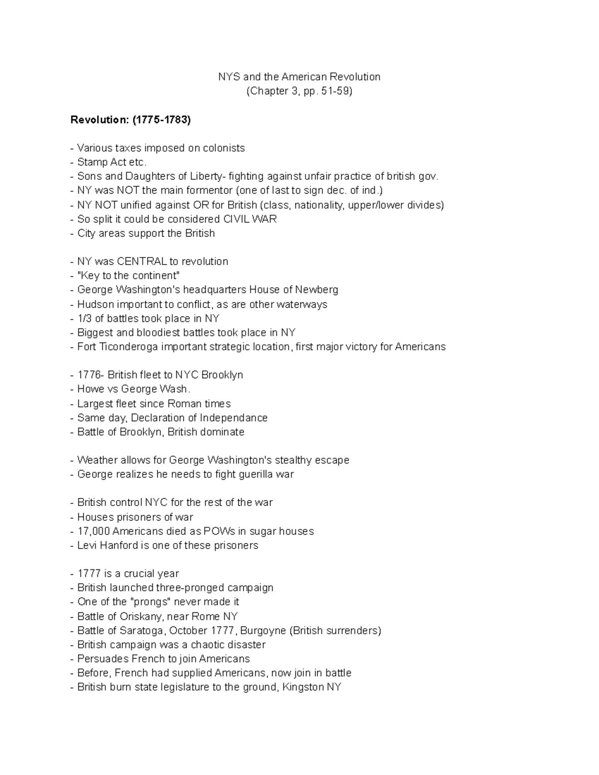 American Rev - NYS and the American Revolution (Chapter 3, pp. 51-59 ...