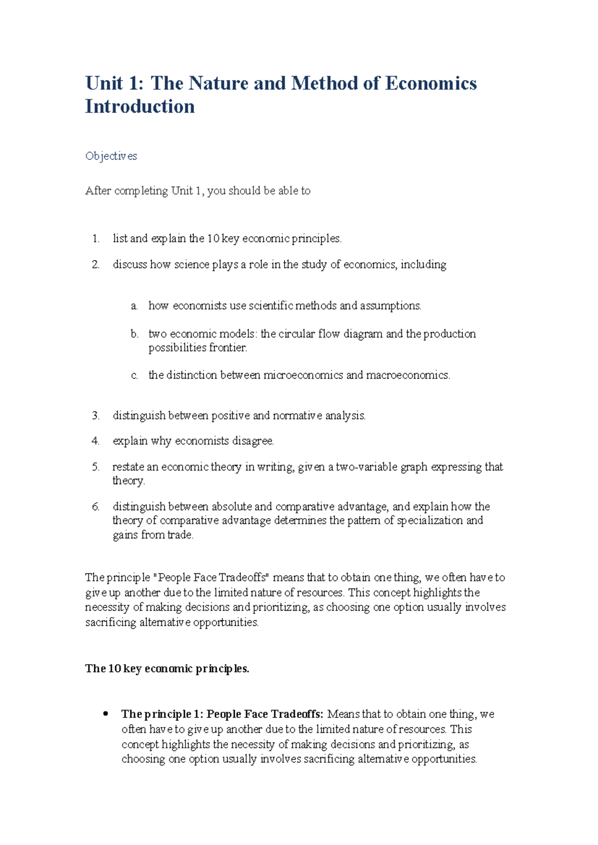 Summary - Chapter 1 - 5 - economisa - Unit 1: The Nature and Method of Economics Introduction ...