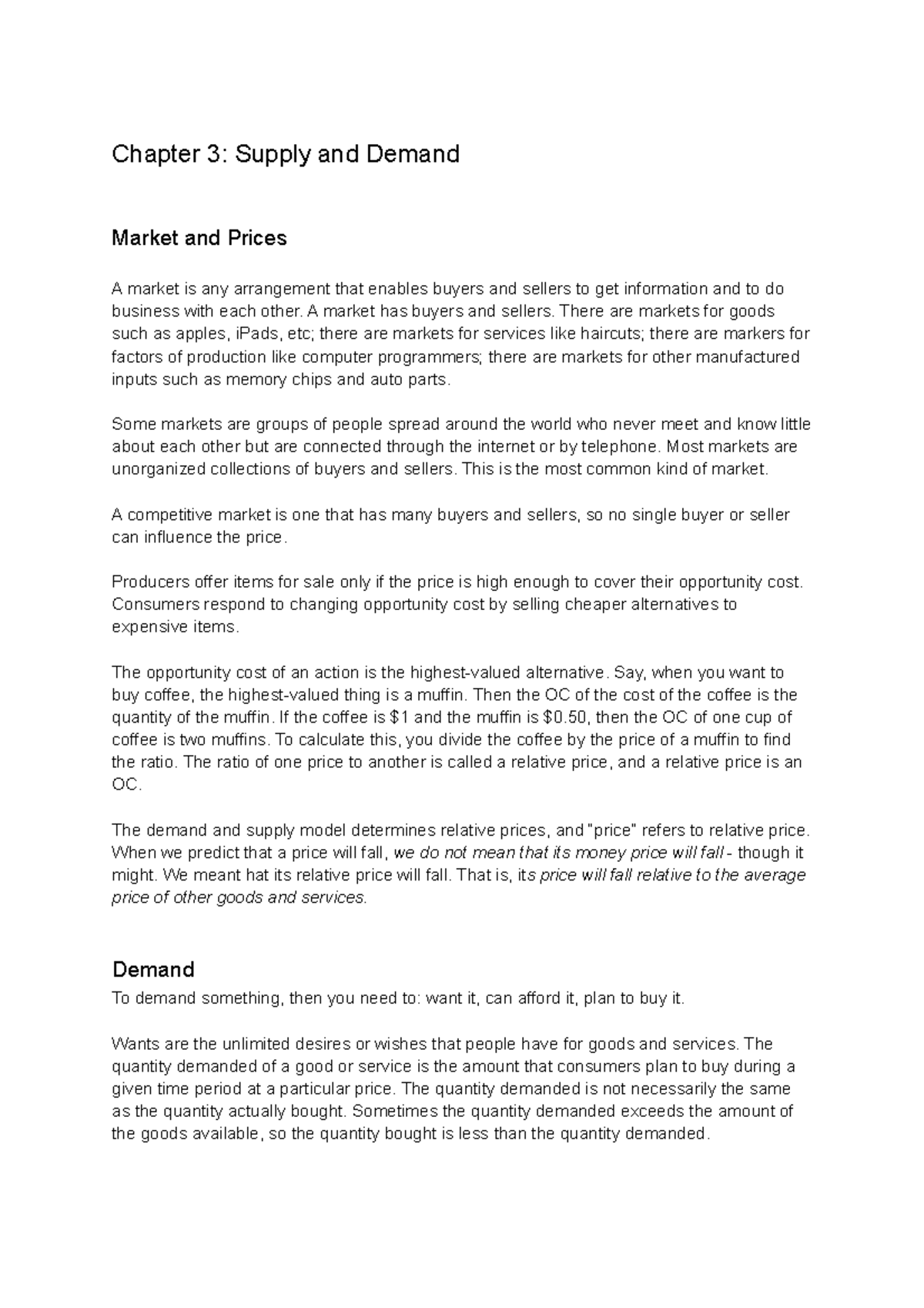 Chapter 3 Supply and Demand - Chapter 3: Supply and Demand Market and ...