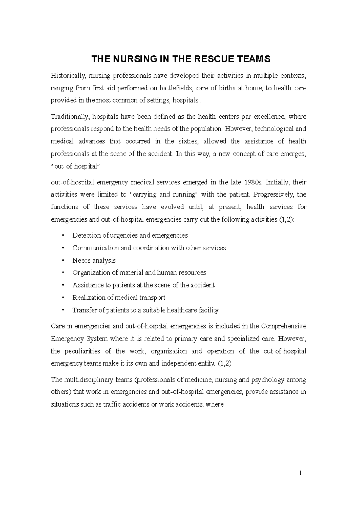 THE Nursing IN THE Rescue Teams - 1 THE NURSING IN THE RESCUE TEAMS ...