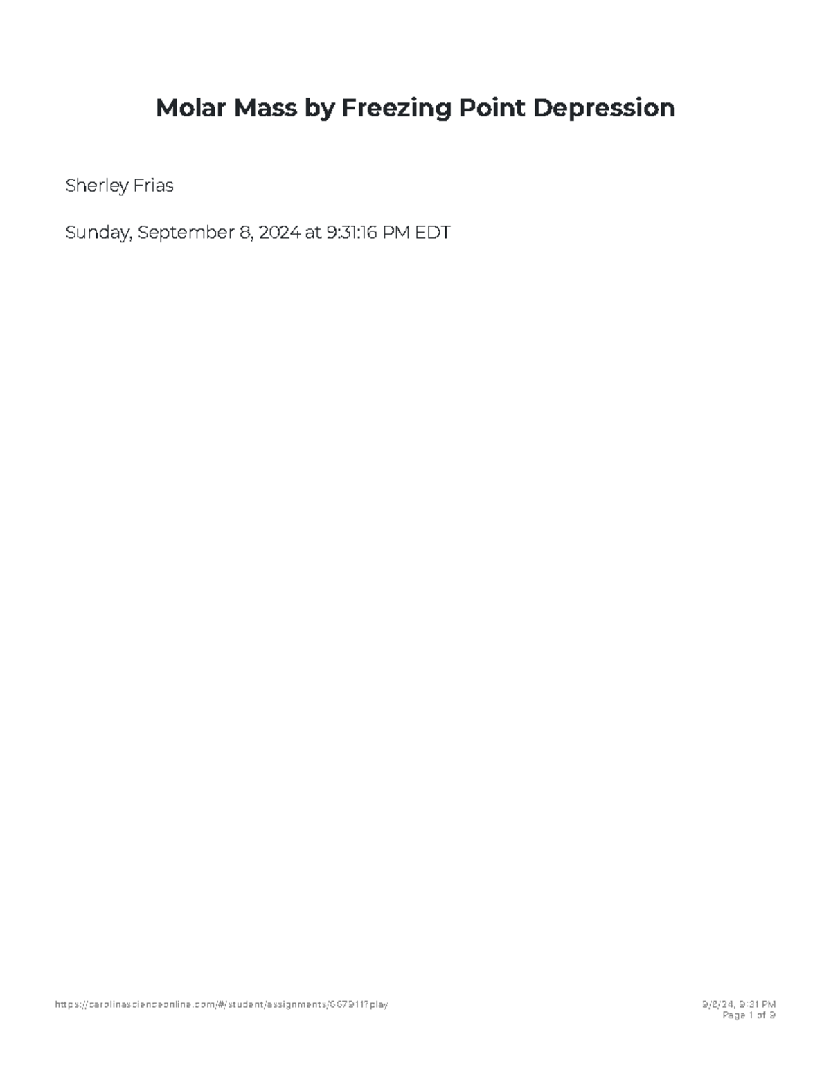 Molar mass - chemistry lab - Molar Mass by Freezing Point Depression ...