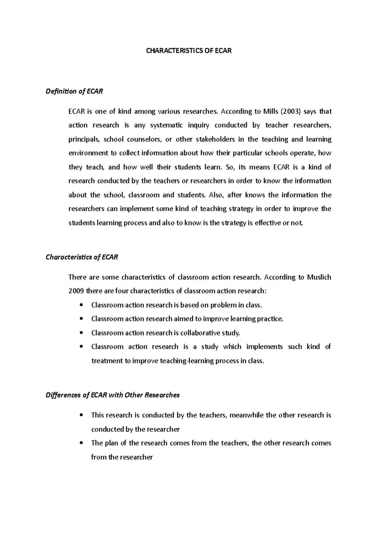 Characteristics of ECAR - CHARACTERISTICS OF ECAR Definition of ECAR ...