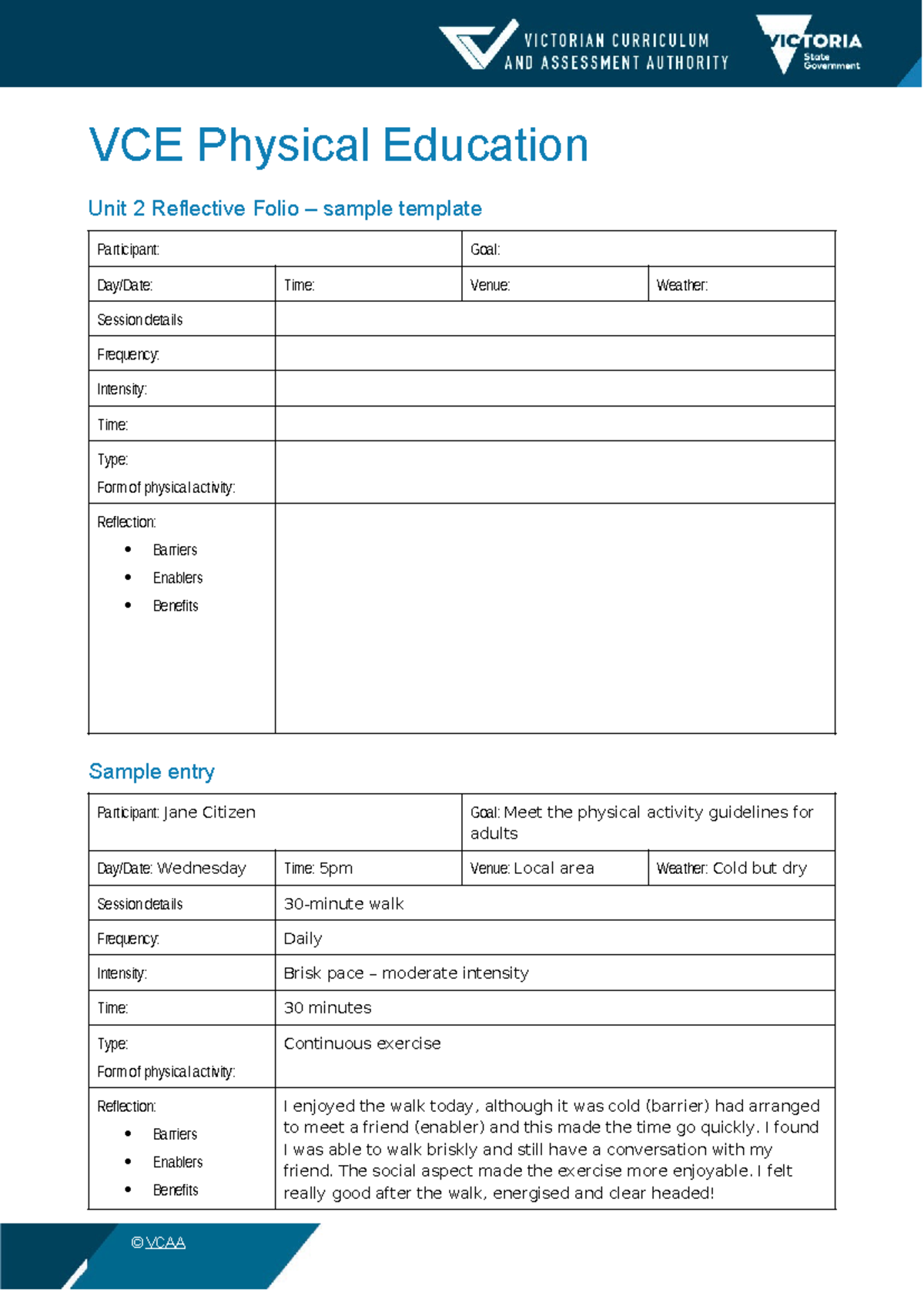 2020Physical Ed U 2Sample Reflective Folio Template - VCE Physical ...