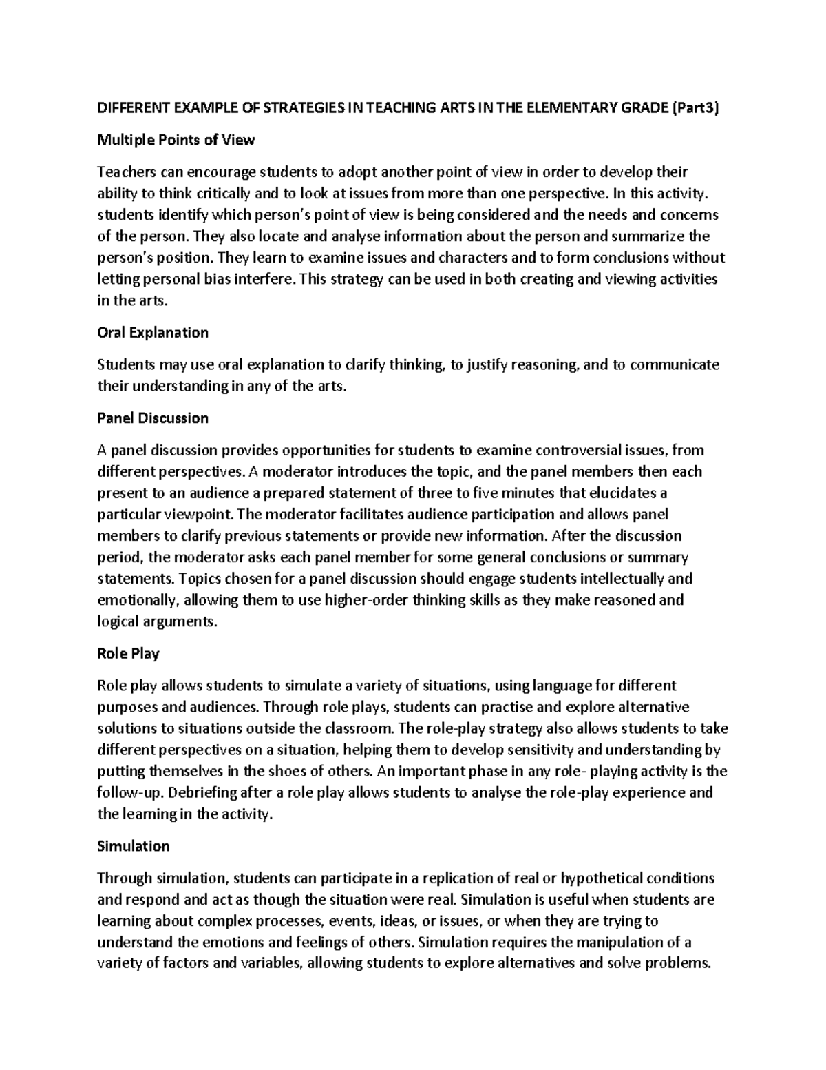 Different Example OF Strategies IN Teaching ARTS IN THE Elementary ...