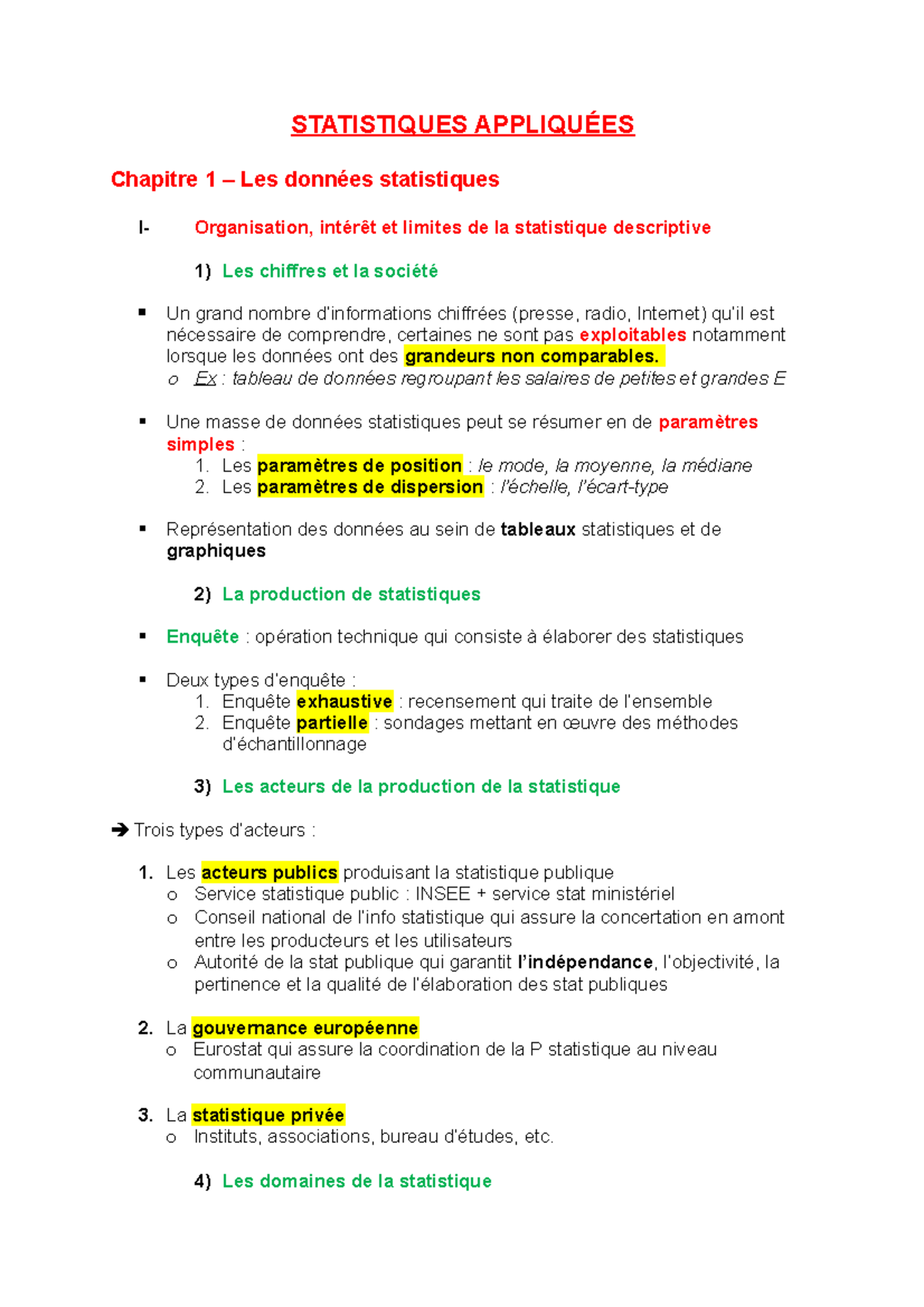 CM Statistiques Appliquées - STATISTIQUES APPLIQUÉES Chapitre 1 – Les ...