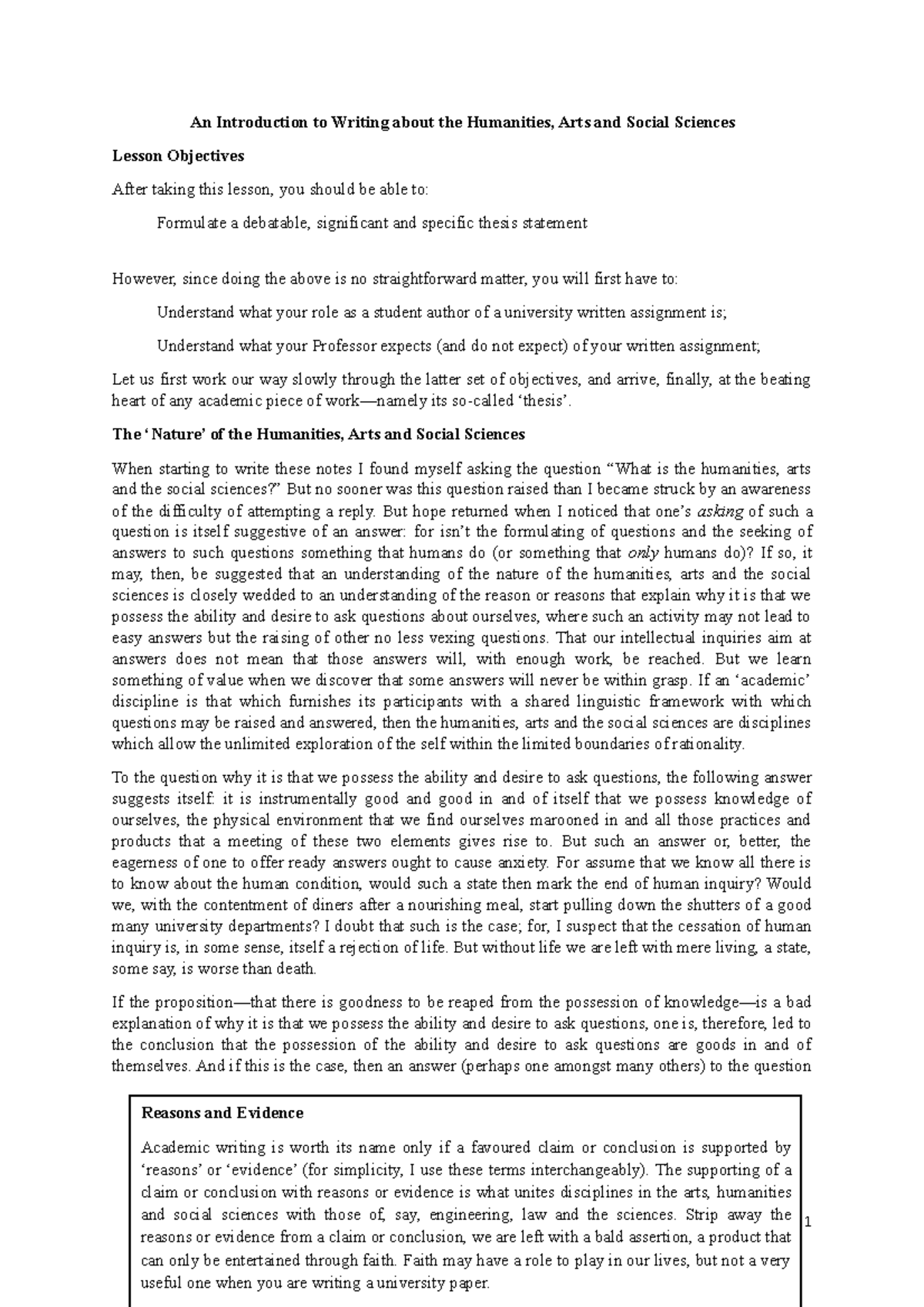 Wk 2 - An Introduction to Writing about the Humanities Arts and Social ...
