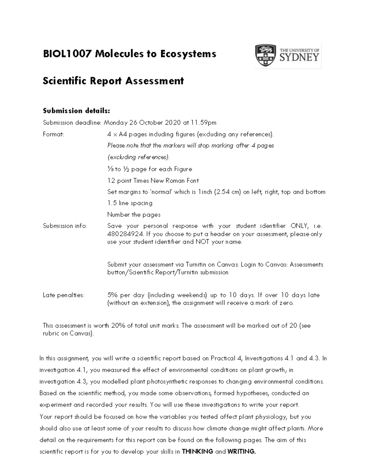 Scientific+Report+Instructions+2020+BIOL1007 - BIOL1007 Molecules to ...