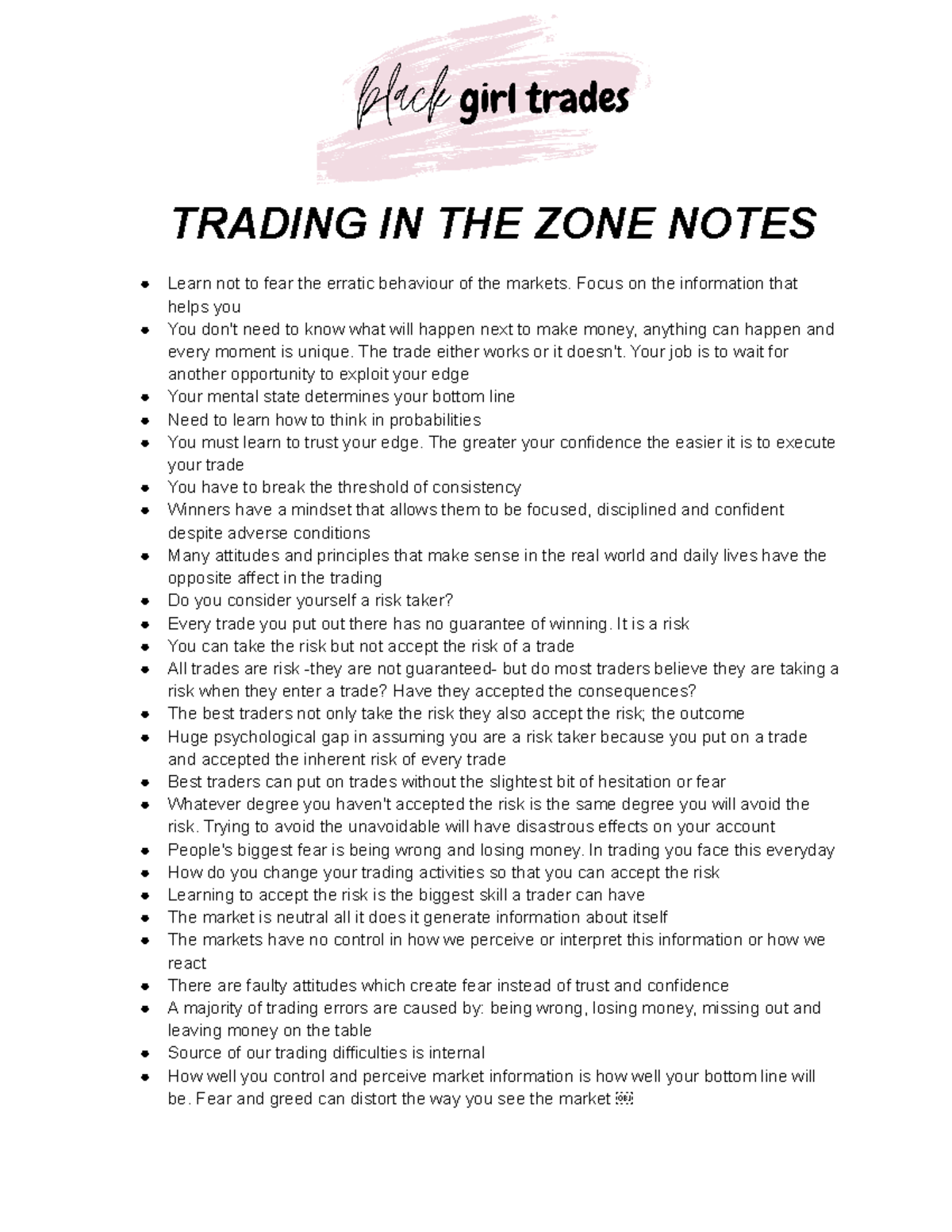 Trading IN THE ZONE Notes - TRADING IN THE ZONE NOTES Learn not to fear ...
