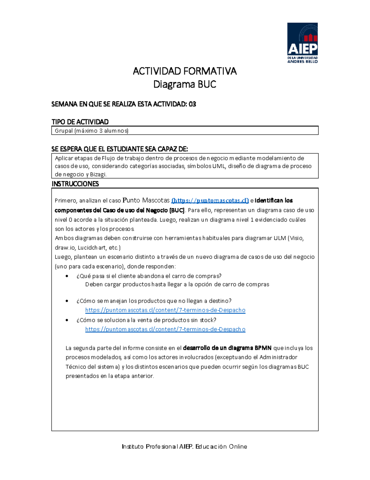 Orientaciones Actividad Formativa 03 A - Instituto Profesional AIEP. Educación Online ACTIVIDAD ...