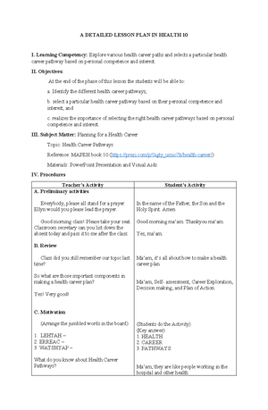 Detailed Lesson-PLAN IN Health 9 - A DETAILED LESSON PLAN IN (HEALTH 9 ...