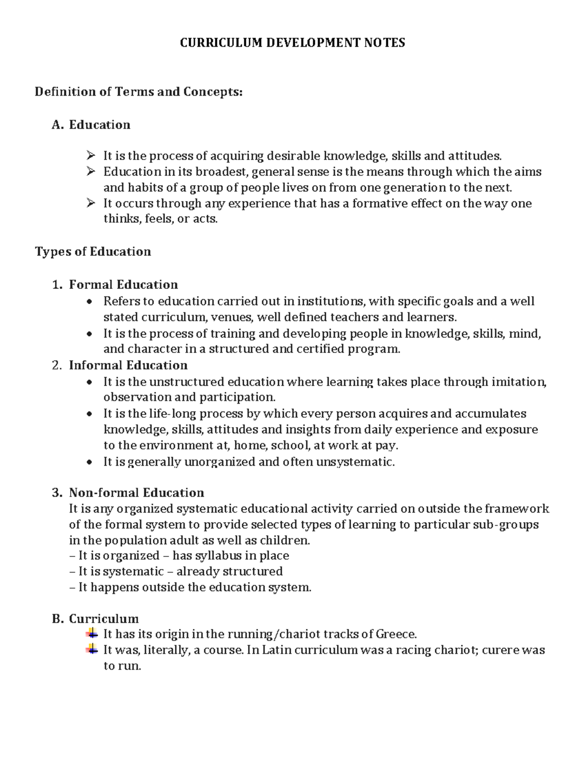 Curriculum Dev Notes - CURRICULUM DEVELOPMENT NOTES Definition of Terms ...