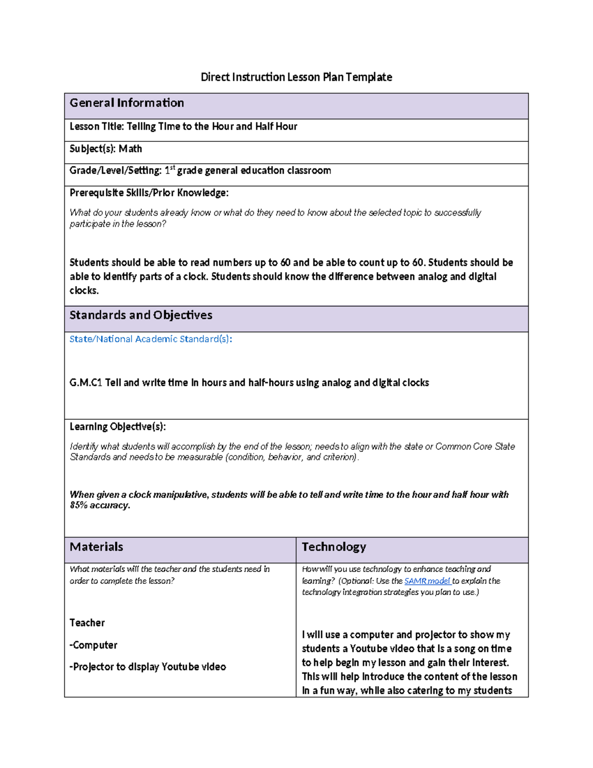Math Lesson WGU - Direct Instruction Lesson Plan Template General ...