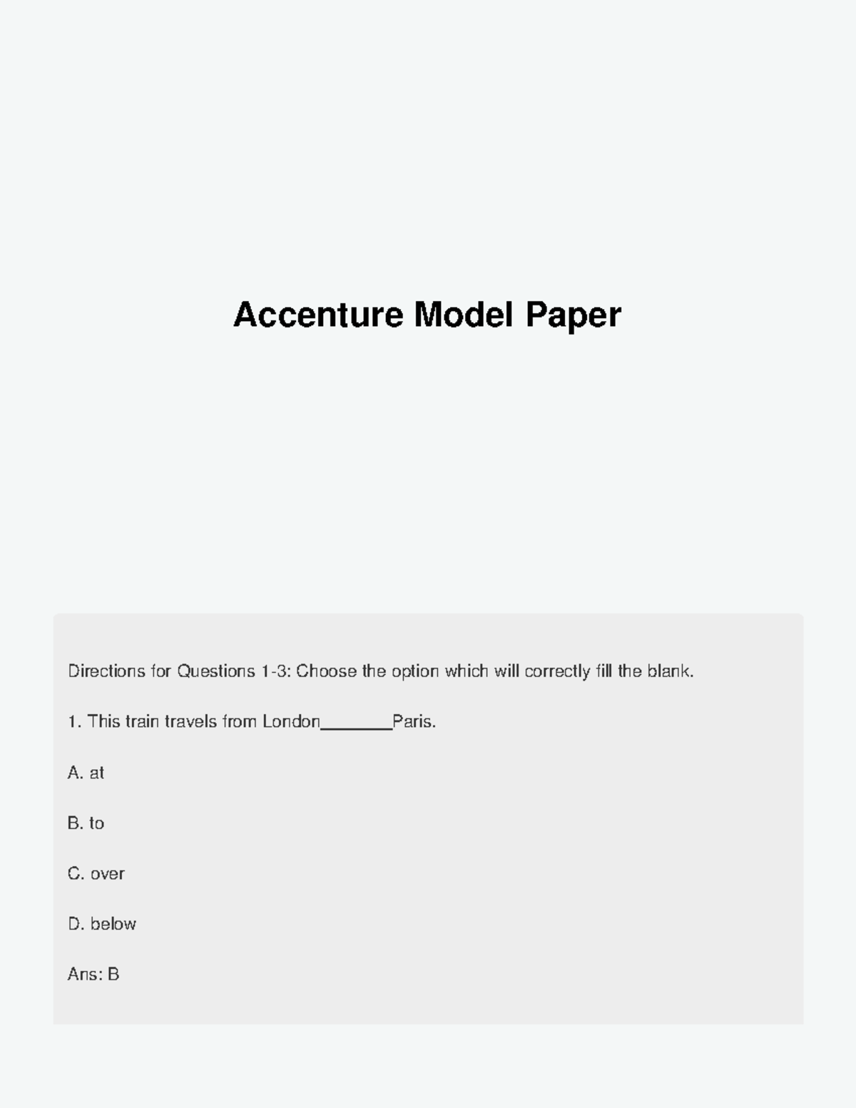 Accenture placement paper - Directions for Questions 1 - 3: Choose the ...