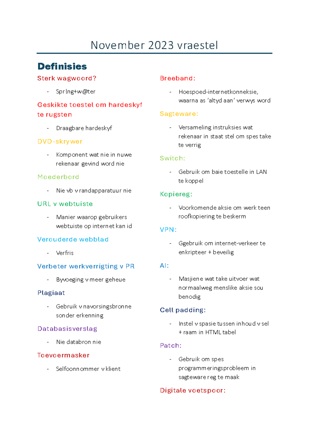November 2023 vraestel - November 2023 vraestel Definisies Sterk ...