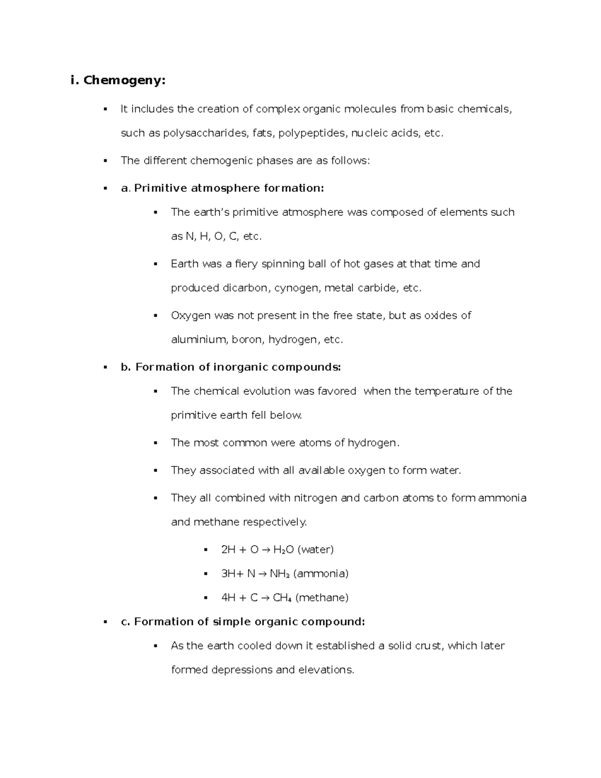 Biology Science 70 - i. Chemogeny: It includes the creation of complex ...